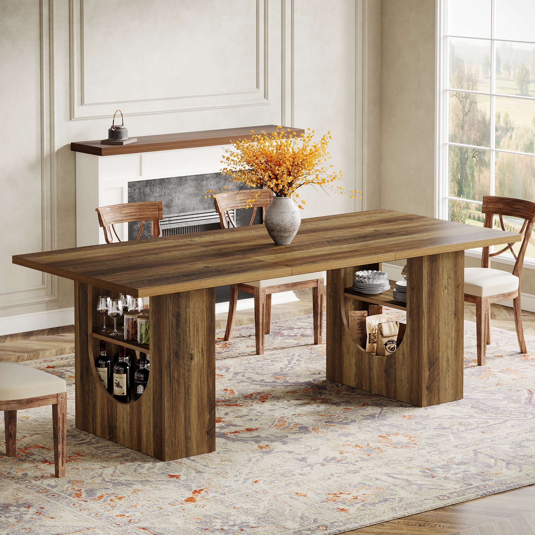 Dining Table for 4 with Storage Shelf 3 Tiers Wood Kitchen Table 70.9 Long Dinner Table Brown Black Bed Bath Beyond 37162241