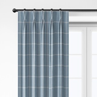 Shay Window Pane Cornflower Cotton Pinch Pleat Drapery Panel Set of 2 ...
