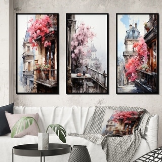 Designart "Pink Paris Parisian Balconies II" Cityscapes Framed Wall Art ...