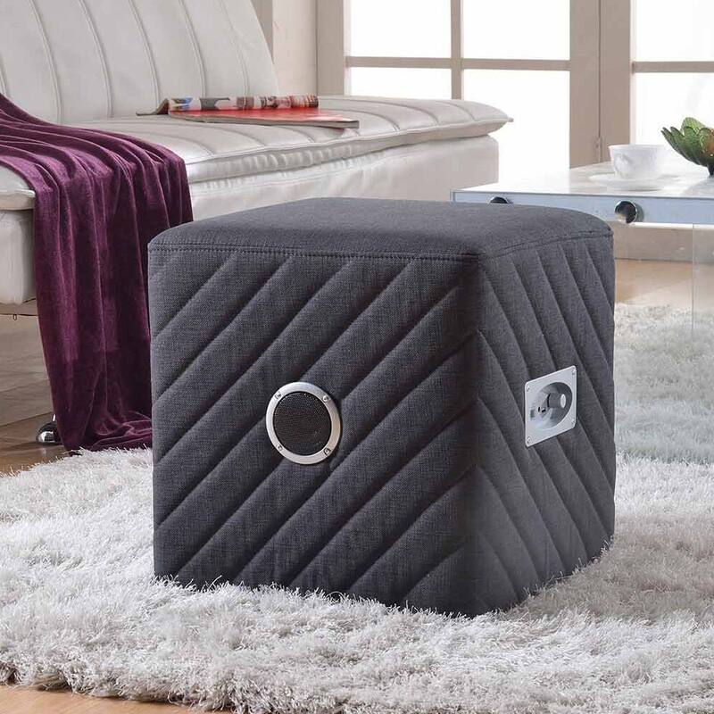 Caitlin Fabric Upholstered Ottoman with Bluetooth Speaker - Overstock ...