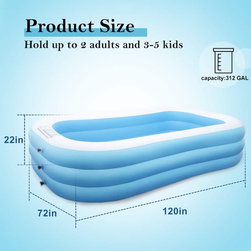 10ft Inflatable Pool for Adults - 120" x 72" x 22" Deep Rectangular ...
