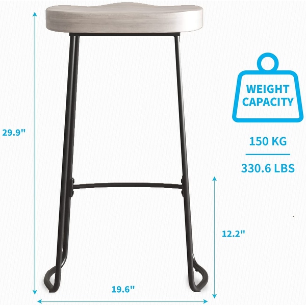 Mixoy 30 Modern Backless Wood Bar Stool with Footrest Solid Wood Saddle Seat Industrial Metal Legs Counter Height Bar Stool On Sale Bed Bath Beyond 36901219