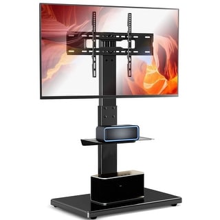 Floor TV Stand with Mount Wood Base Tall Corner TV Stand for Most 32-75 ...