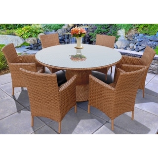 Laguna 60 Inch Outdoor Patio Dining Table with 6 Chairs w/ Arms - Bed ...