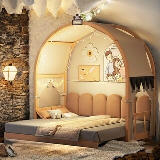 Twin Size Extended Bed With Arched Roof Light Strip Interactive ...