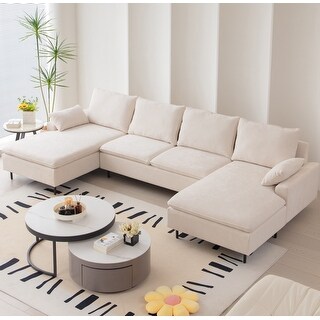 Multifunctional U-Shaped Linen 4-Seater Segmented Sofa, Equipped with ...