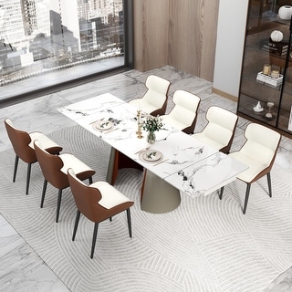 63"-94" Expandable Marble Dining Table for 6-8 Seat, Modern Rectangle ...