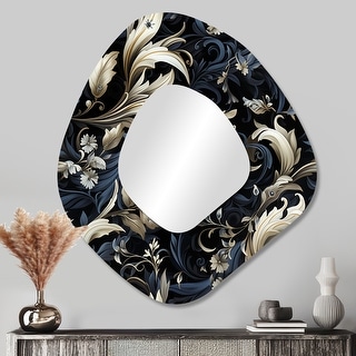 Damask Black And Grey Calligraphy Flourishes - Damask Wall Mirror In ...