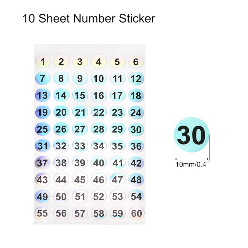 Number Sticker 1 to 60 Number Self Adhesive Reflective Label, Pack of ...