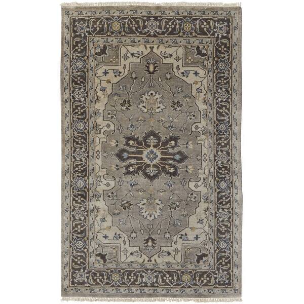 5' X 8' Gray Taupe And Blue Wool Floral Hand Knotted Stain Resistant ...