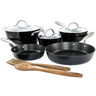 Kenmore Logan 10 Piece Aluminum Nonstick Cookware Set in Black with ...