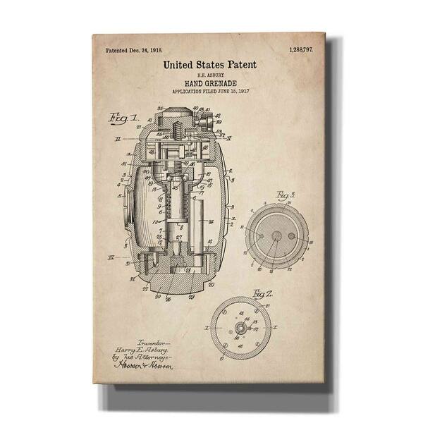 Epic Graffiti 'Hand Grenade Blueprint Patent Parchment' Canvas Wall Art ...