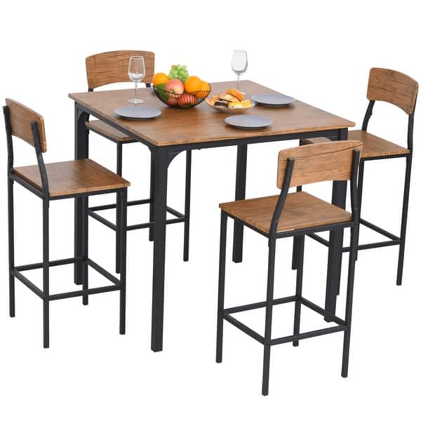 HOMCOM 5 PC Modern Counter Height Dining Set Compact Kitchen Table 4 ...