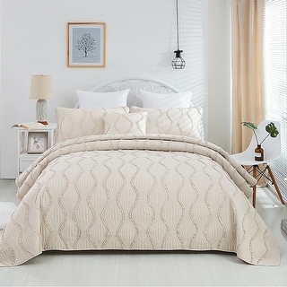 Full Boho Chic French Country Tufted Ruffles Bedspread Set Ivory - Bed ...