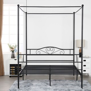 VECELO Metal Canopy Bed Frame (Twin/Full/Queen 3 Options) - Bed Bath ...