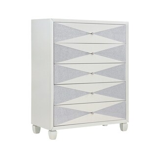 Lexi 53 Inch Tall Dresser Chest with 5 Drawers, Shimmer Accents, Off ...