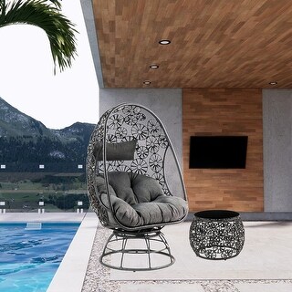 Yarike Charcaol Fabric Patio Skeleton Lounge Chair & Side Table - Bed ...