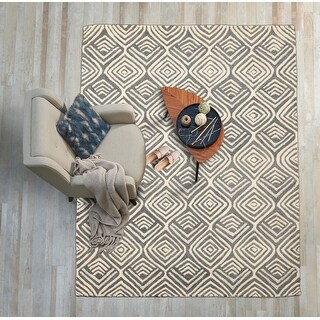 5x8 Oriental Rug with Geometric Patterns Grey Wool Hand Tufted - 5' x 8 ...