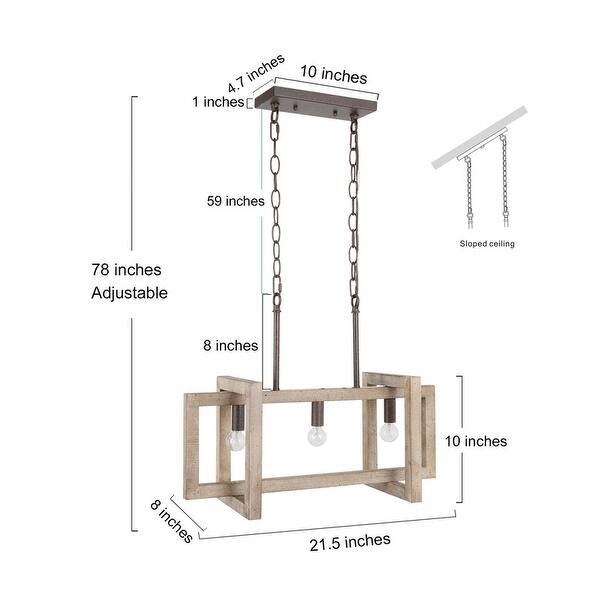Farmhouse Wood Linear 3-light Chandelier Island Lights for Dining Room ...