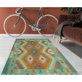 Sangat Flatweave Harry Green/Orange Rug - 4'9" x 6'6" - Bed Bath ...