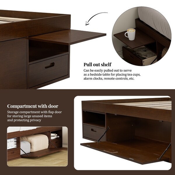 Platform Bed w 6 Drawers 6 Shelves Large Storage Space Bed w Retractable Nightstand Dual Sided Storage No Fixed Headboard On Sale Bed Bath Beyond 41681003