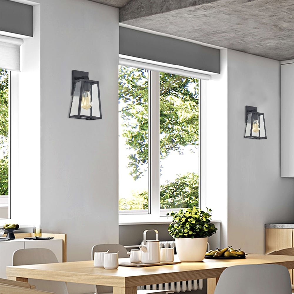 Black Outdoor Wall Lantern Sconce Porch Light With Clear Seedy Glass(2 ...