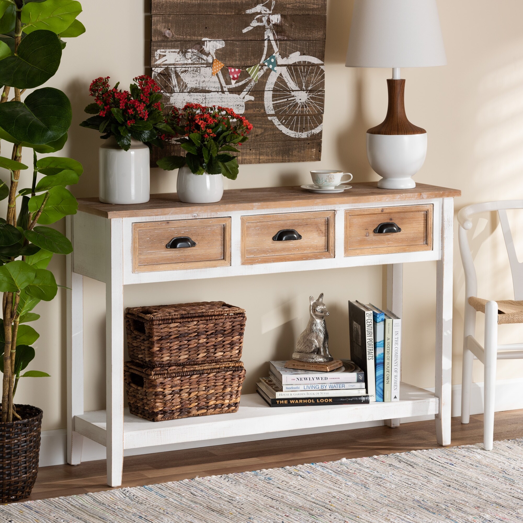 White 3 drawer console table store