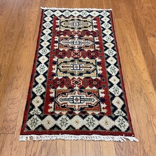 Handmade One-Of-A-Kind Tribal Kazak Wool Rug (India) - 2' x 4' - Bed ...
