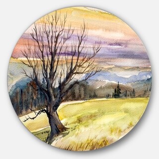 Designart 'Tree Without Leaves at Sunset' Trees Large Disc Metal Wall ...
