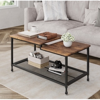 2-Tier Rustic Brown CoffeeTable with Mesh Shelf Steel - Bed Bath ...