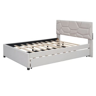 Grounded Bed Lrregular Bricks Shape Headboard Frame, Beige Full - Bed ...