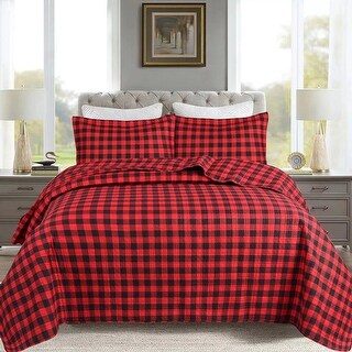 Festive Buffalo Plaid Check Quilt Set 3-Piece Gingham Christmas King ...
