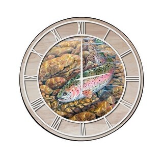 Wall Clock with Natural Woodgrain Accent - Rainbow Trout - White ...