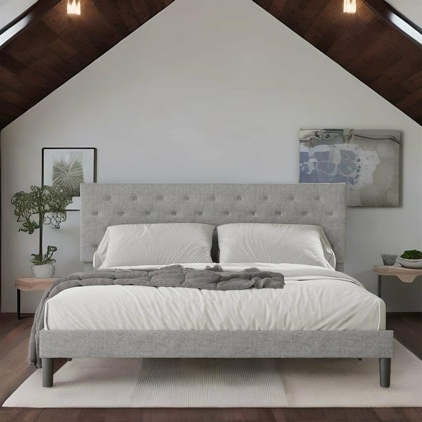 Grey Simple Full Size Bed Frame with Adjustable Headboard - Bed Bath ...