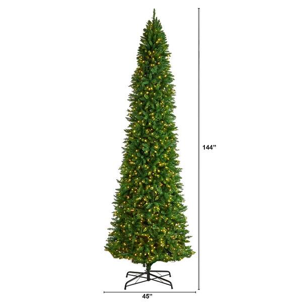 12' Slim Green Mountain Pine Christmas Tree with Lights - 124 - Bed ...