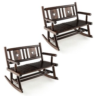 Gymax 2PCS Carbonized Wood Rocking Bench Double Rocking Chair for 2 ...
