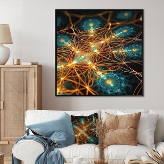 Designart "Infinity Matrix In Retro Turquoise And Gold" Fractals Framed ...