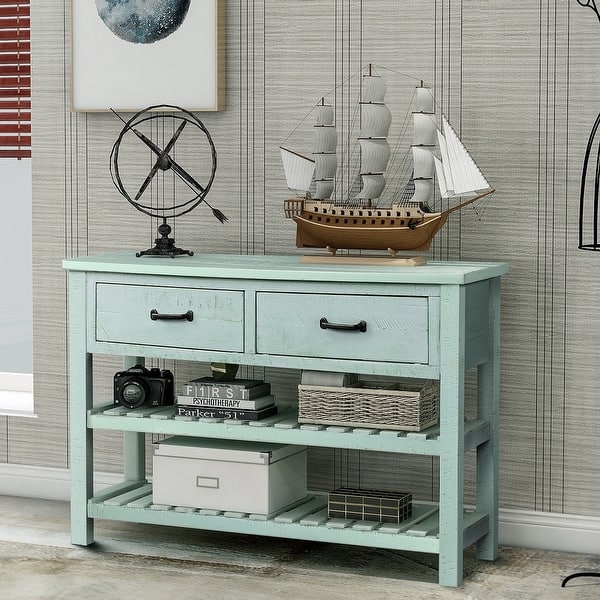 Retro Console Table for Entryway with Drawers and Shelf Living Room ...