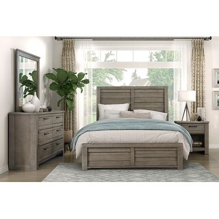 Rustic Gray Finish 5pc Bedroom Set Bed Nightstands Dresser Mirror - Bed ...