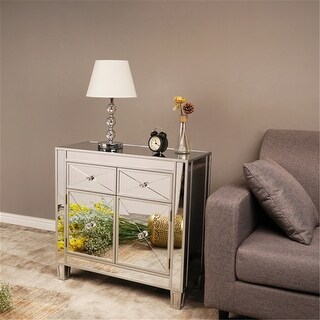 MDF With Mirror Surface 2 Drawers Bedside Table Silver - Bed Bath ...