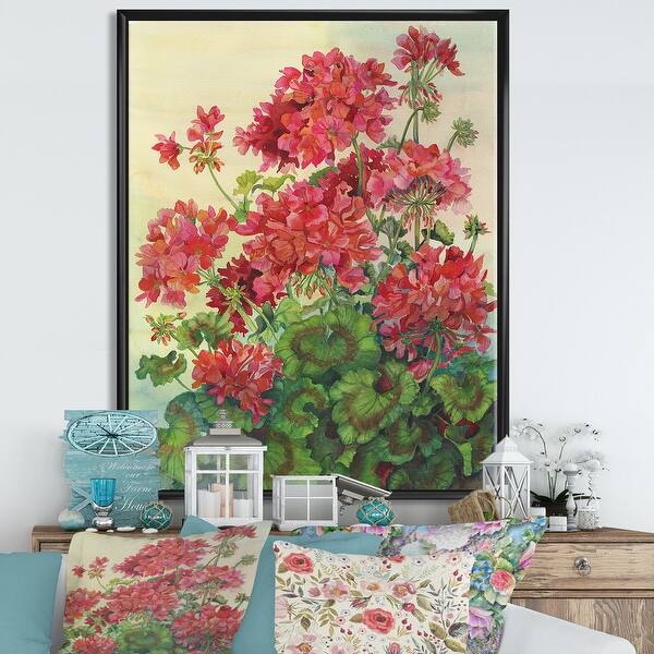 Designart "Blossoming Red Geraniums" Traditional Framed Canvas Artwork Print - Bed Bath & Beyond ...