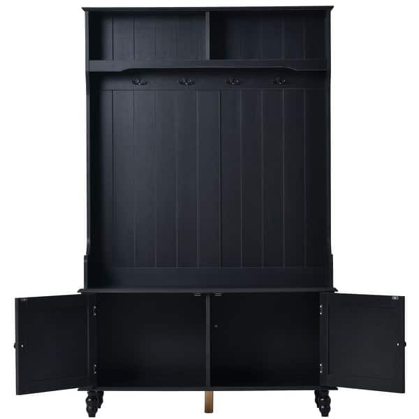 4-in-1 Versatile Hall Tree Wood Entryway Coat Hanger Built-in Storage ...