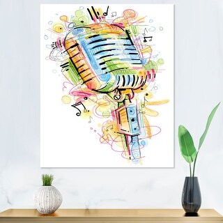 Designart "Music Microphone Abstract Design" Modern Canvas Wall Decor ...