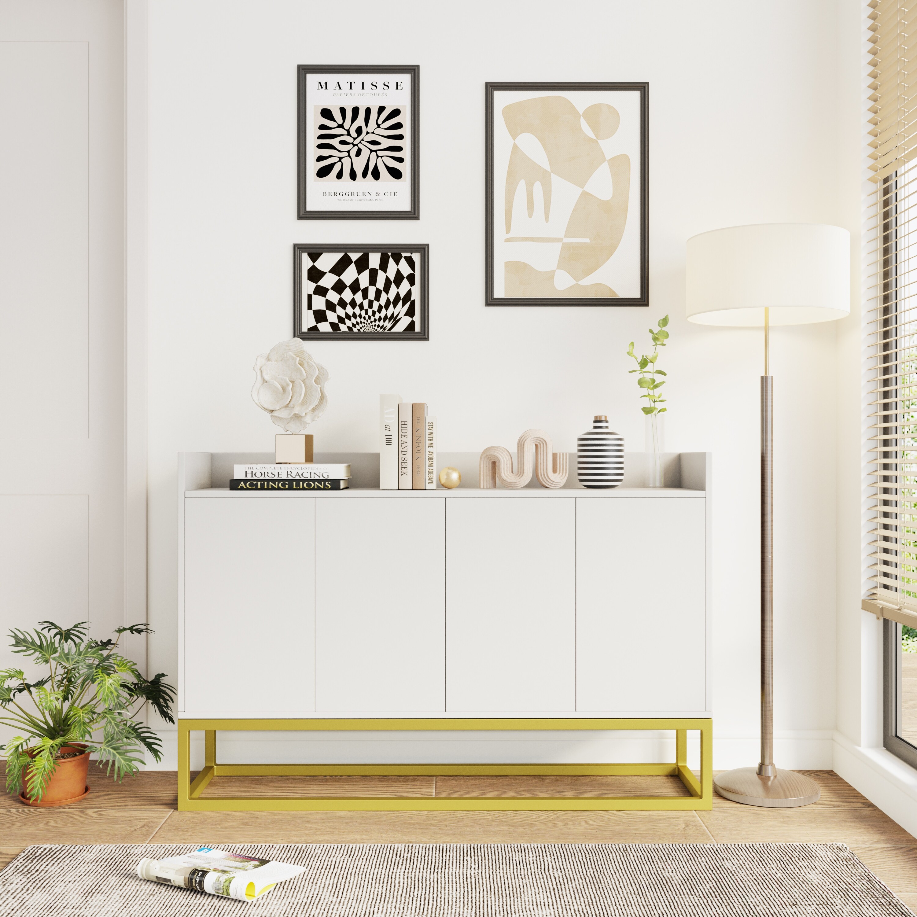 Elegant and Functional 4-Door Rattan Decorative Storage Cabinet,for ...