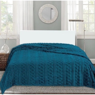 Sherpa Turquoise Blue Embossed Throw Plush Cozy Super Soft Bed Blanket ...