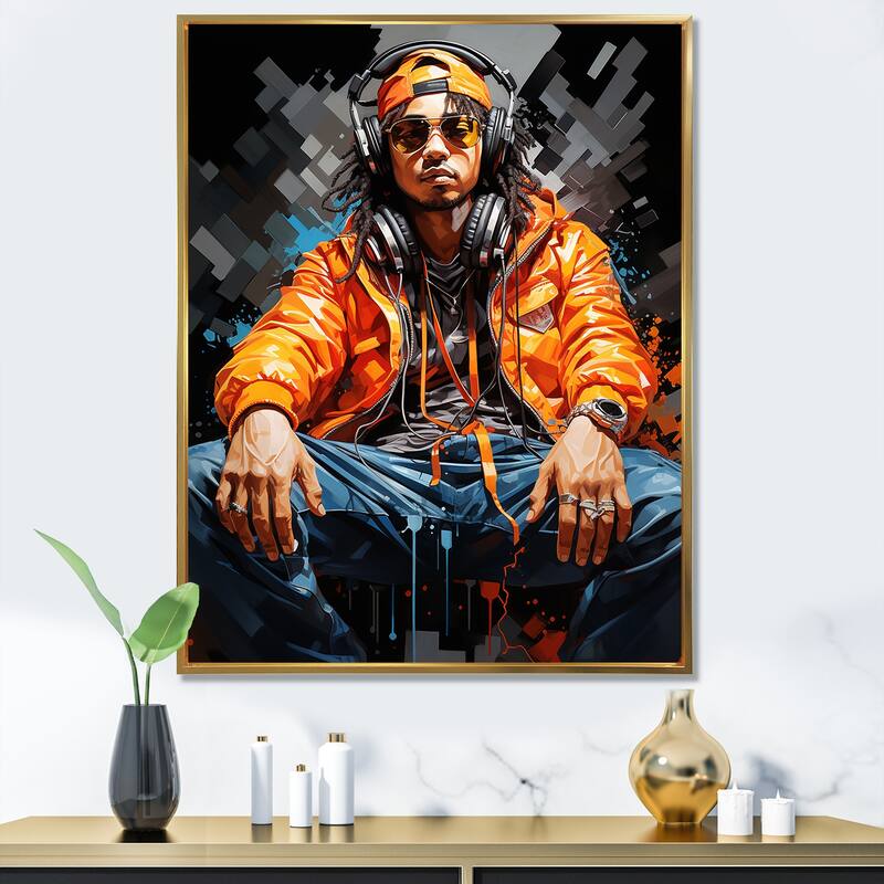 Designart "Hiphop Rapper Bold And Vibrant Colors" Music Framed Wall Art ...