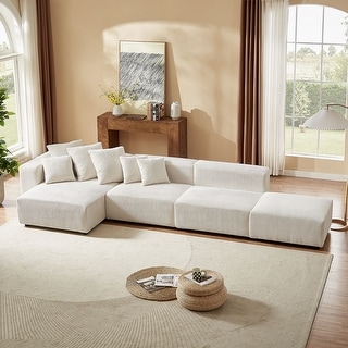 Beige 155.11" Corduroy Modular L-Shaped Sectional Sofa with Removable ...