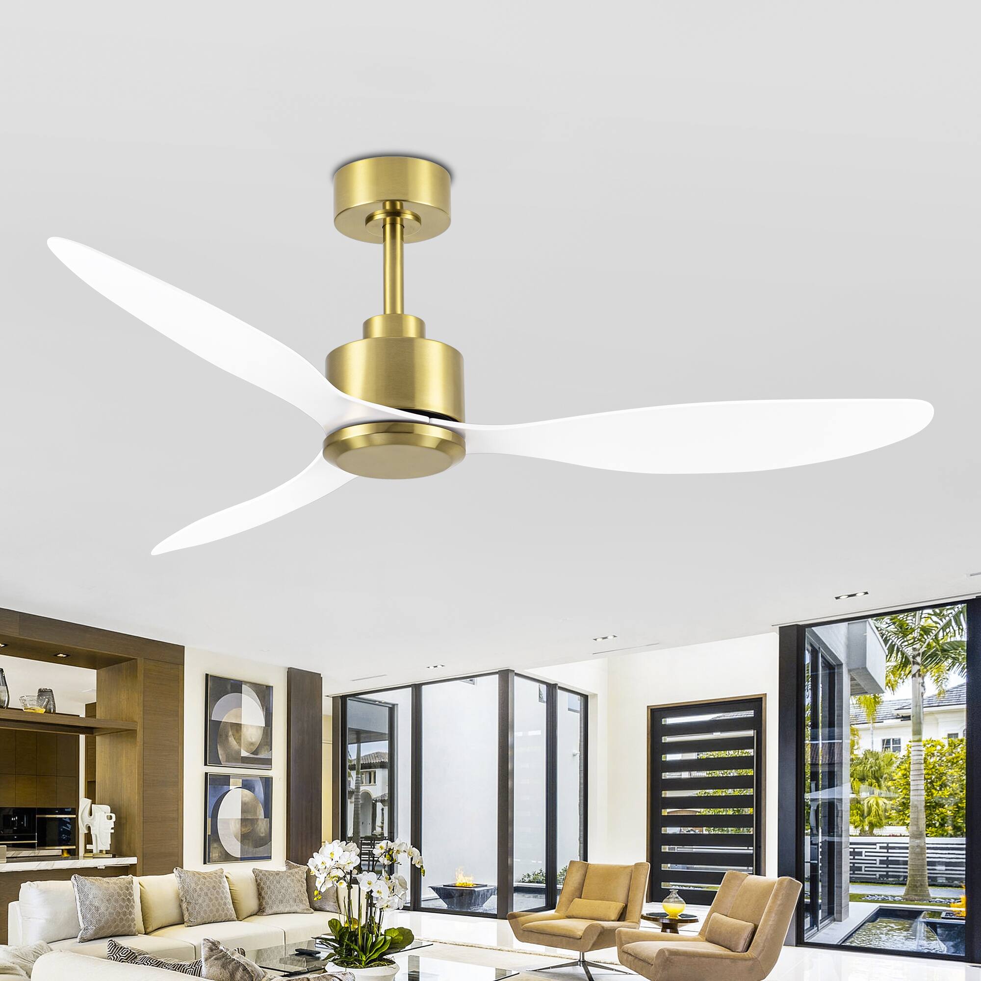 52 Inch Gold Ceiling Fan with Remote Without Light(3-Blade) - On Sale ...