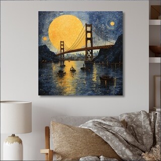 Designart "Yellow Bridge Golden Gate Monochrome IV" Architecture Canvas ...