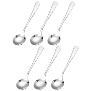 6Pcs 4.5" Stainless Steel Soup Spoon Tea Spoons Round Dinner Spoons ...